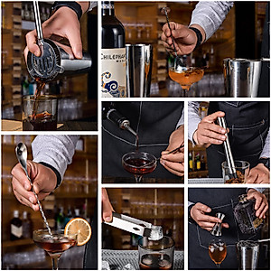 Esmula Bartender Kit with Stylish Bamboo Stand, 12 Piece 20oz/25oz Boston Cocktail Shaker Set for Mixed Drink, Professional Stainless Steel Bar Tool Set, Gift for Man Dad- Cocktail Recipes Booklet