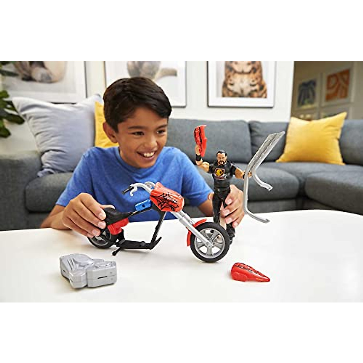 WWE Wrekkin Slam Cycle Motorcycle (10.5 in) with Wheelie Action and 9 breakable parts, with 6-in/15.24-cm Drew McIntyre Basic Action Figures; Gift for Ages 6 Years Old & Up