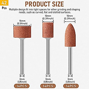 Sanding Bits for Dremel Rotary Tool, 42 Pcs Aluminium Oxide Stone Grinding Wheel Head Sanding Drill Bit with 1/8Inch Shank for Grinding Stone Jade Mold Metal