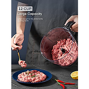 FOHERE Food Processor 12-Cup Vegetable Chopper with 3 Speeds Setting and LED light, Simple Operation for Dicing, Slicing, Shredding, Mincing, and Pureeing, 600W