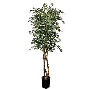 Hand-Made 6.5' Olive Artificial Tree with Ethically Sourced Real Wood Trunks | Green | Cypress & Alabaster