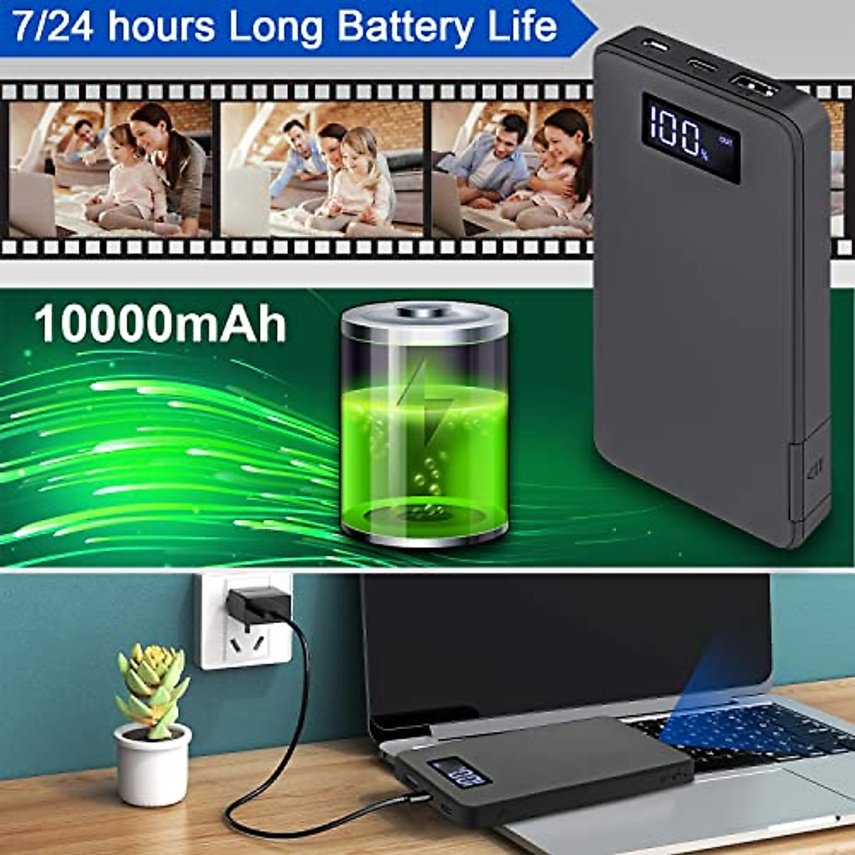 Spy Camera Wi-Fi Hidden Camera, 10000 mAh Large Capacity Portable Mini Spy Hidden Cam, 1080P Wireless Video Nanny Cameras with Phone App Motion Detection Night Vision Home Security