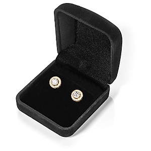 Everyday Elegance 14K Solid Yellow Gold Stud Earrings Round "Halo" Cubic Zirconia Screw Back Posts 1.20 CTW With Gift Box