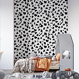 Qianglive Black and White Spots Contact Paper Cow Printed Peel and Stick Wallpaper 17.3”x120” Self-Adhesive Cute Wallpapers Vinyl White Black Decals for Walls Bedroom Living Room Nurseryls