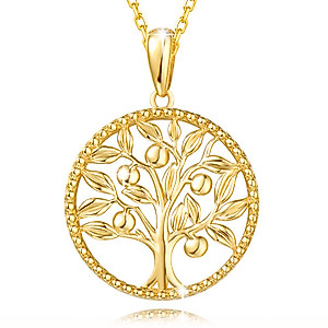 Agvana 14K Solid Real Gold Tree of Life Necklace for Women Dainty Pendant Necklace Fine Jewelry Birthday Gifts for Women Mom Wife Her Yourself, 16"+2"