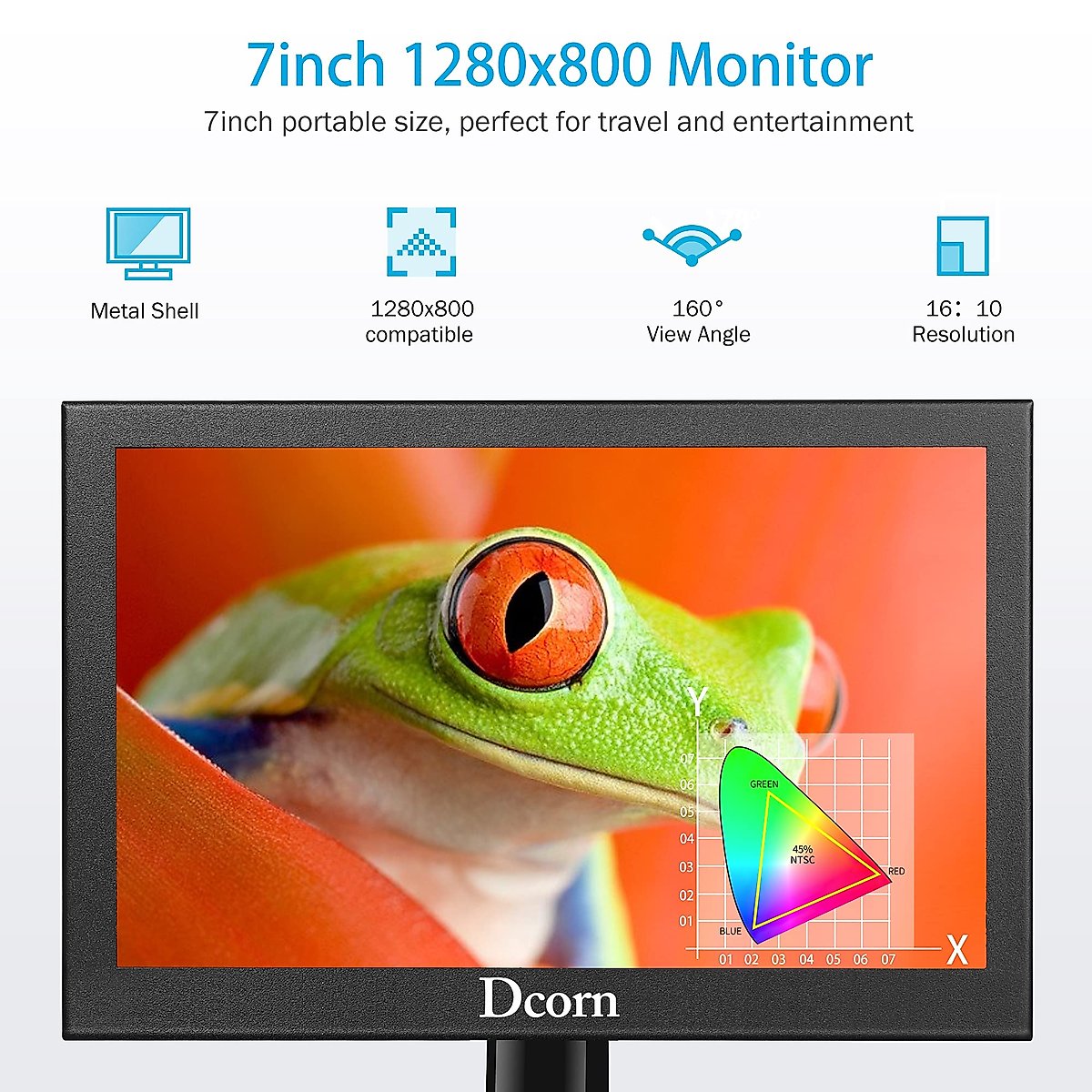 Dcorn 7 inch Mini Monitor,Small HDMI Monitor 1080P IPS Computer Monitors Support HDMI VGA BNC AV Input with Wall Bracket&Remote Control 1280x800 Pixel,160 Full Viewing w/Speaker