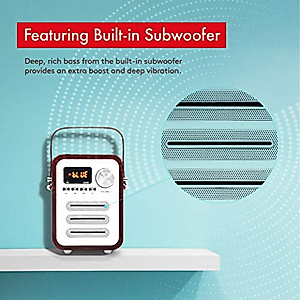 KNZ Retro2 Bluetooth 5.0 Vintage Style Speaker with FM Radio, 10W Speaker, Subwoofer, microSD and USB Streaming, Remote Control, Compatible with True Wireless Stereo