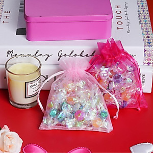 choyaxo 150PCS Organza Bags Satin Drawstring Halloween Christmas Valentine's Day Candy Jewelry Bags for Wedding Party Birthday 3.54x4.33inch/ 9x11cm (red-rose red-pink)