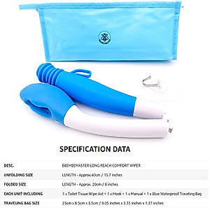 BEEMEEMASTER Foldable Long Reach Comfort Wiper for Toilet Paper, Toilet Tissue Aid Butt Wiper Holder for Disabled/Bariatric Surgery,Wiper with Hook