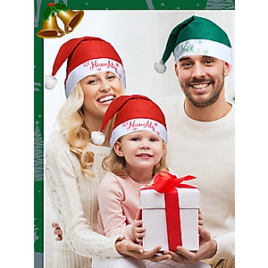 Leumoi 50 Pieces Naughty and Nice Plush Christmas Santa Hats Decorative Red and Green Christmas Hat Xmas Santa Hats for Adults Kids Women Men Funny Decoration Holiday Party Costume Supply