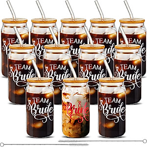 12 Sets Bride Bridesmaid Wine Glasses Team Bride Can Shaped Glass Cups Bridesmaid Gifts for Wedding Day Durable Stemless Bridesmaid Tumblers for Bridal Shower Proposal Bachelorette Party (16 oz)