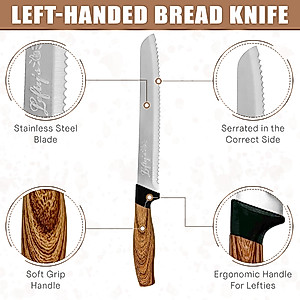 Lefty’s Left Handed Bread Knife - Stainless Steel Durable Blade - Extra Sharp - Great for Cutting, General Purpose, Kitchen items - Gifts for Left-Handed People, Lefty, Adults, Chef, Man and Women