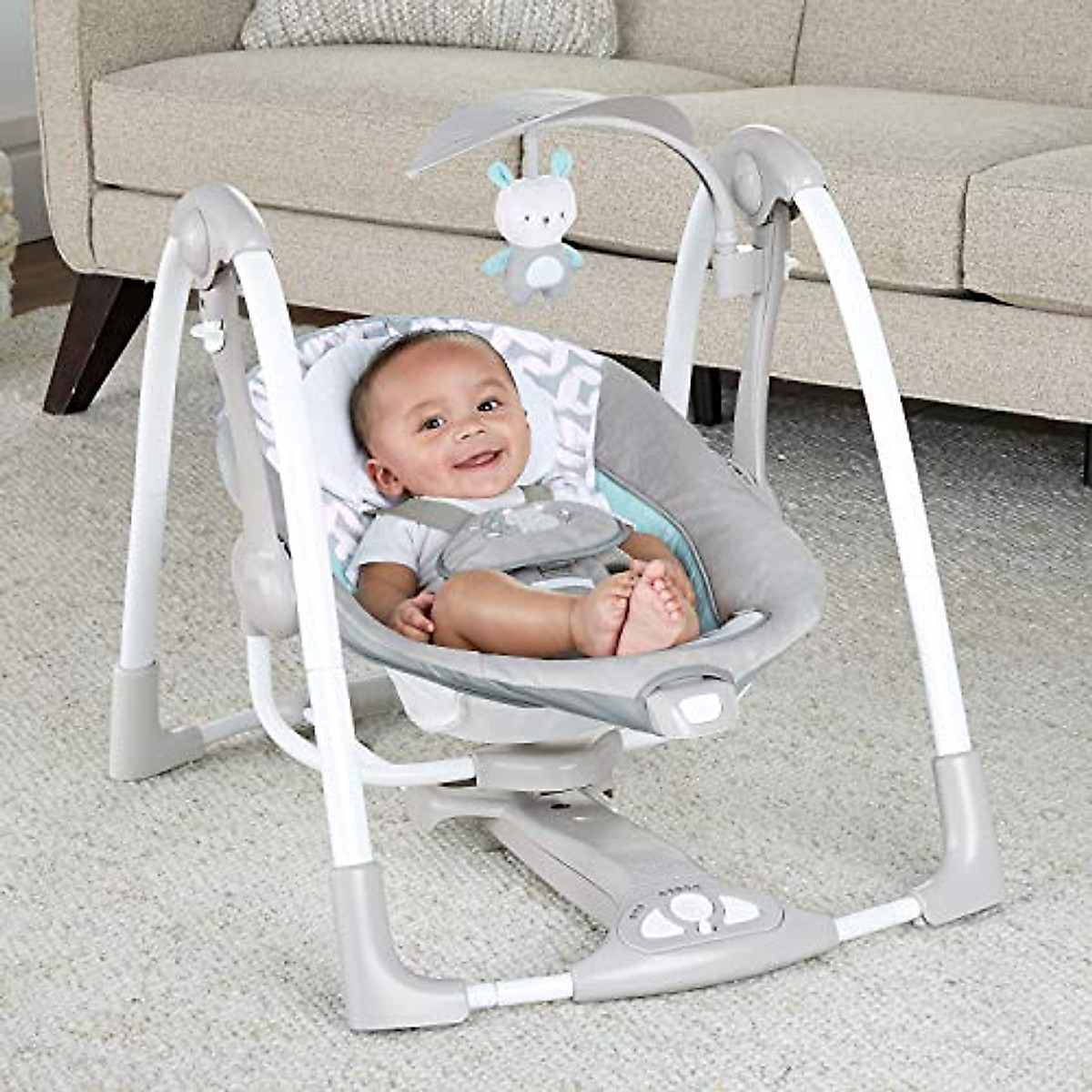 Ingenuity ConvertMe 2-in-1 Compact Portable Automatic Baby Swing & Infant Seat, Battery-Powered Vibrations, Nature Sounds, 0-9 Months 6-20 lbs (Raylan)