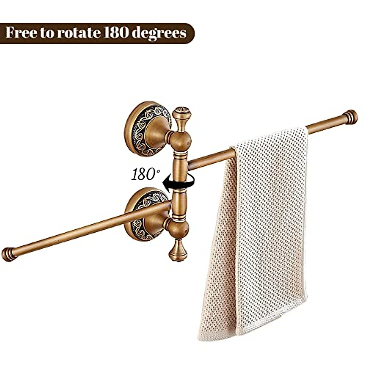 Leyden Swivel Towel Bar,Brass Towel Rack 2 Arm Bathroom Swing Hanger Holder Antique Wall Mounted Storage Organizer Space Saving Active