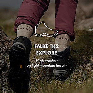 FALKE Men's TK2 Explore Crest Hiking Socks, Merino Wool, Mid Calf, Medium Padding, Max Comfort, Athletic Sock, Black (Black 3003), 12.5-13.5, 1 Pair
