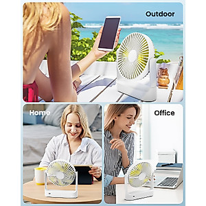 Otlonpe Desk Fan Battery Operated, 6.5 Inch Small Table Fan, 4000mAh Rechargeable Portable Fan 270° Adjustable, Hook, 4 Speeds Powerful Personal Fan for Travel Home Office (White)