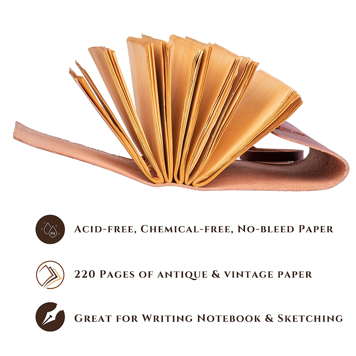 LEATHER VILLAGE Leather Bound Journal - Rustic Brown, 7"X5", 220 Pages - Vintage Blank Paper Diary for Writing, Drawing, Sketchbook, and Travel Notebook - Ideal for Women and Men