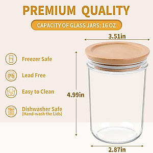 Xyptorix 6-Pack Overnight Oats Containers with Lids - Wide Mouth Mason Jars 16 oz, Easy to Clean Glass Jars with Bamboo Lid for Oatmeals, Chia Pudding, Salad, Yogurt, Snacks, Spice, Coffee