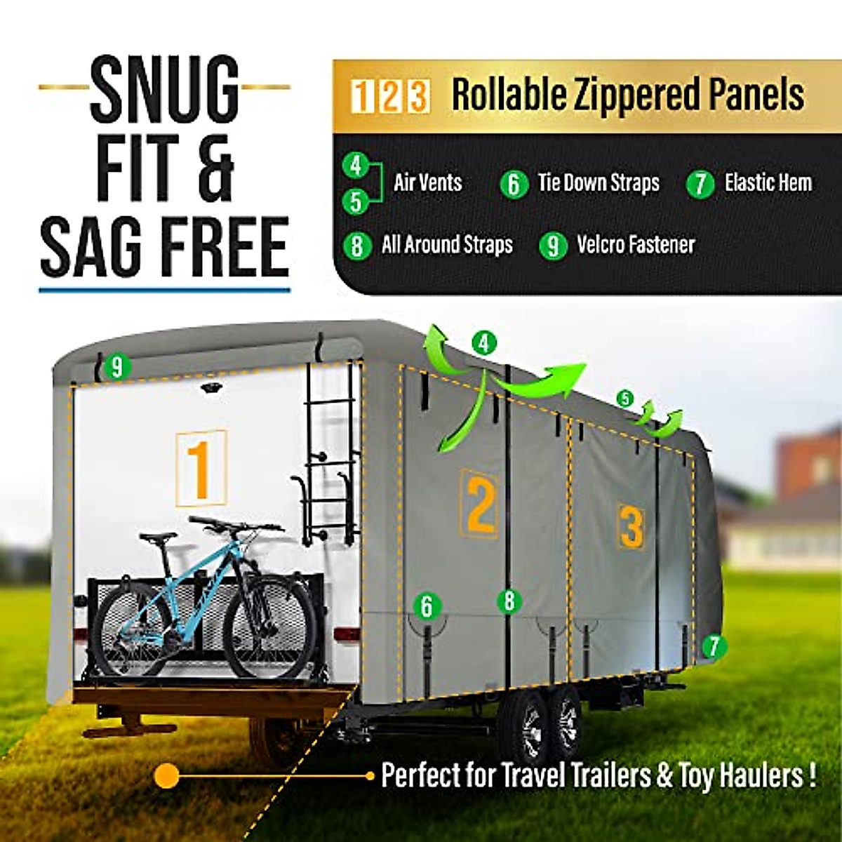 North East Harbor Travel Trailer Cover 18 ft to 20 ft Waterproof Ripstop Cover 600D Heavy Duty RV Storage Cover Camper Cover RV Accessories for Travel Trailers Windproof Toy Hauler Covers