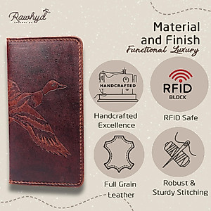 Mallard Duck Wallet - Full-Grain Leather Long Wallets for Men - RFID Blocking Long Bifold Wallet - Mens Leather Wallets w/ 8 Card Slots & Money or Checkbook Sleeve - Great Duck Hunting Gifts for Men