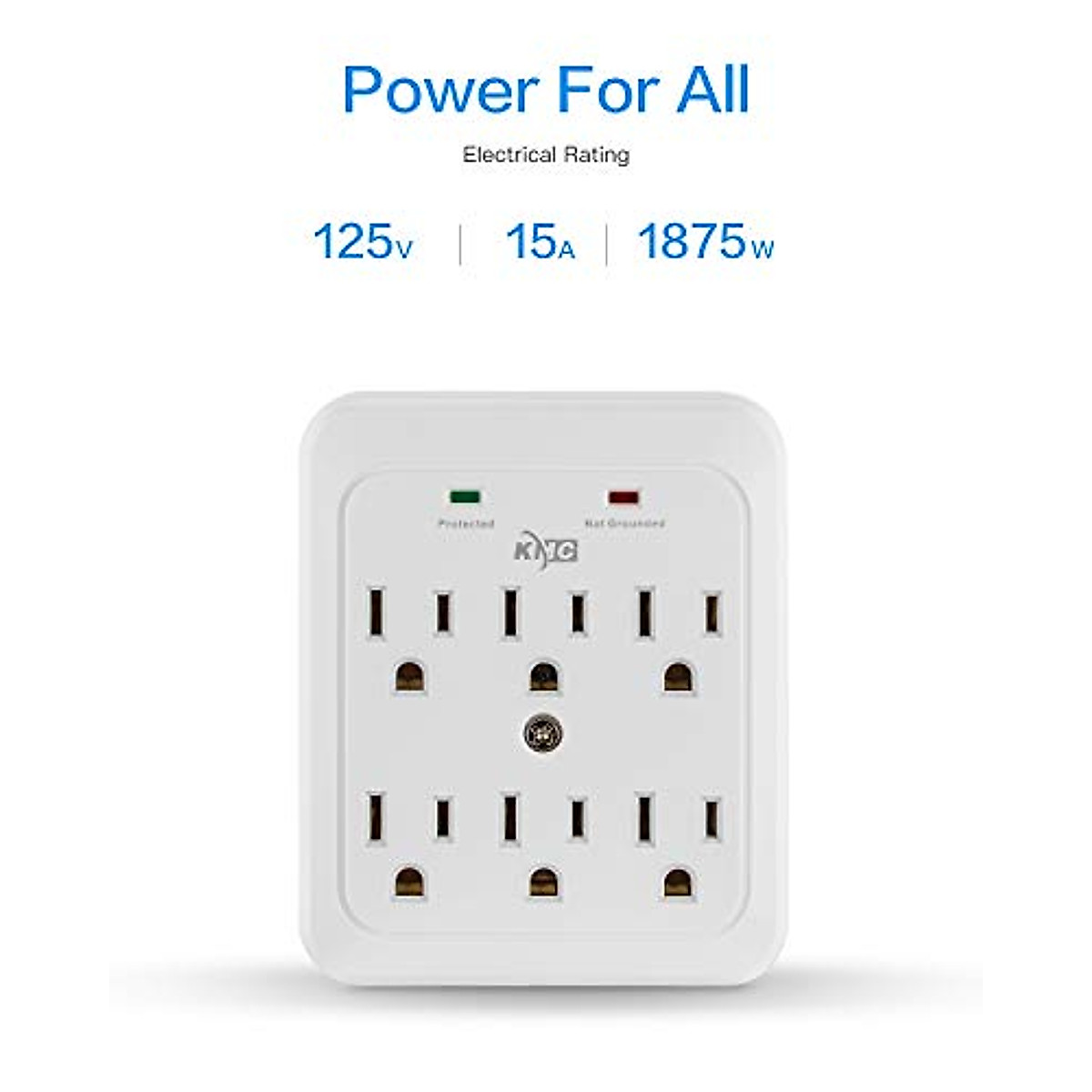 KMC Wall Surge Protector, 980 Joule, 6-Outle Wall Plug Adapter Power Strip, White