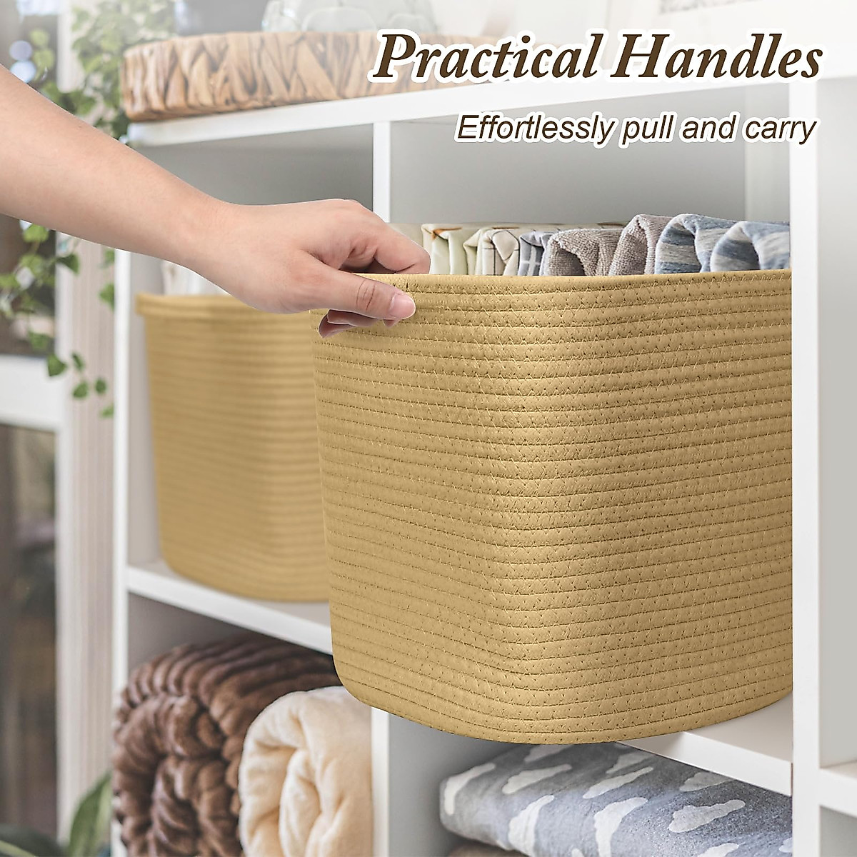 GLCON Cotton Rope Baskets for Organizing - 2 Pack Cube Storage Bins - Woven Basket for Storage - Square Toy Organizer Bins - Storage Cubes for Shelves, Closet - Baby Nursery Bin