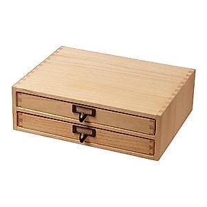 Kirigen Natural Wood Desktop Storage Cabinet -Shallow Type Drawers - Fax Stand with metal handle - Small File organizer Size 13.78"L*11.02"W*4.33"H(NA, 2-Layer &2 Drawers)