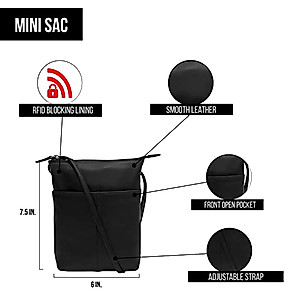 ili New York Leather Mini Sac Crossbody - Genuine Leather Crossbody Bag with RFID Blocking and Zipper Enclosed Pockets