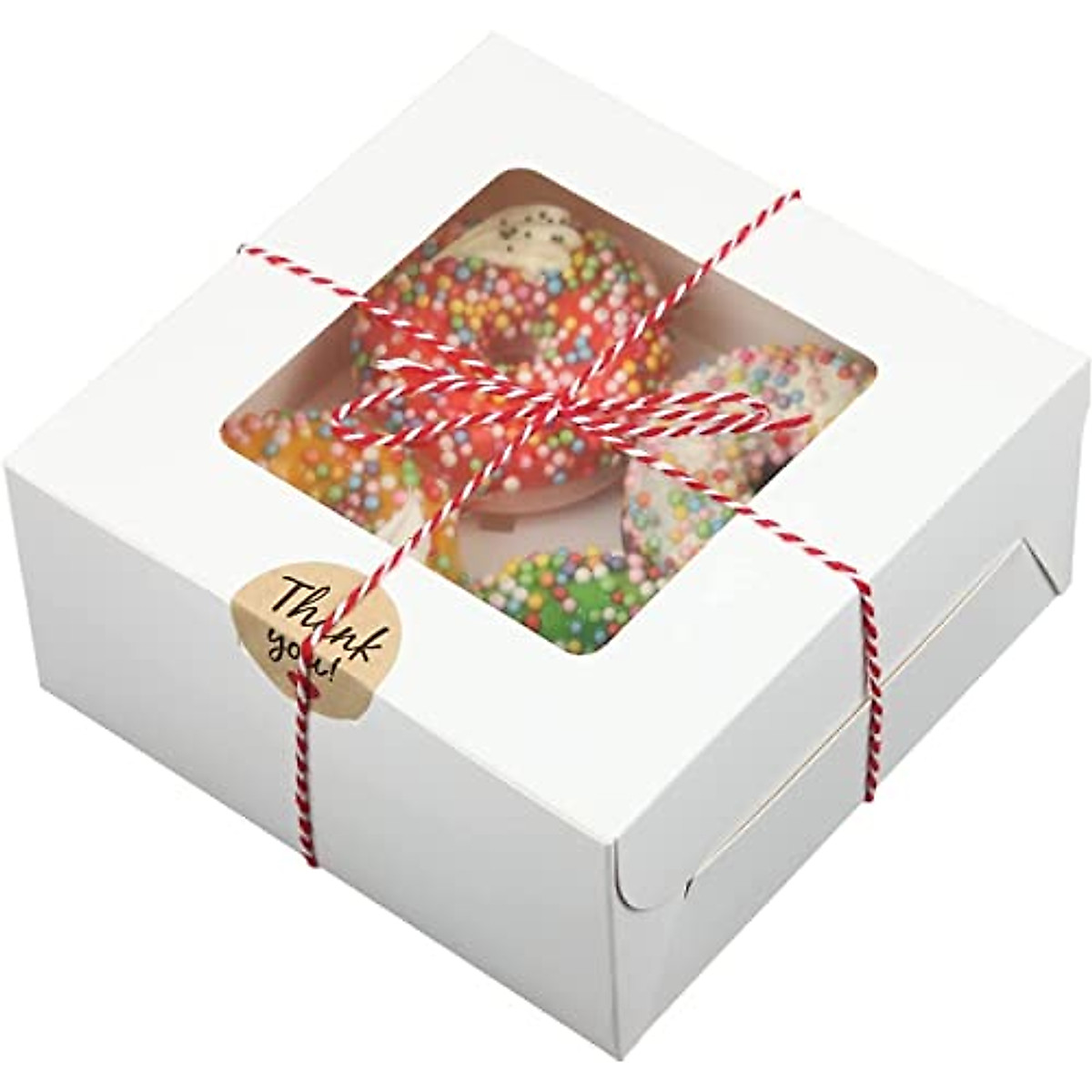 ST.LORIAN 30 Packs Bakery Cupcake Boxes with Window and Inserts 4 Holders,Twine and Stickers,6x6x3 Inch Food Grade Cookie Boxes for Muffins,Small Cakes,Cupcakes(30 Pack, White)