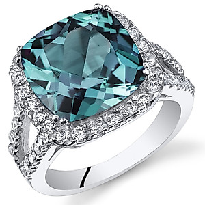 PEORA Simulated Alexandrite Signature Ring for Women 925 Sterling Silver, Large Color-Changing 7.75 Carats Cushion Cut 11mm, Size 7