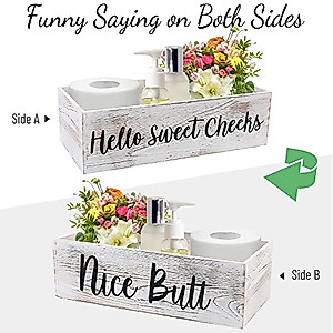 LotFancy Farmhouse Bathroom Decor, Funny Wall Signs and Wooden Back of Toilet Storage Basket