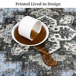 COZYLOOM Area Rug 2x6 Washable Hallway Runner Rug Non-Slip Entryway Laundry Rug Runner Non Shedding Floor Carpet Vintage Rugs for Hallway Bedroom Kitchen Bathroom, Blue/Grey