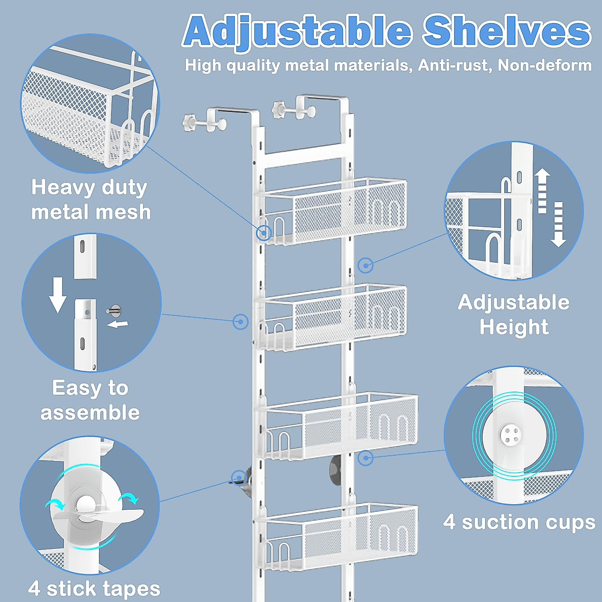 Emmalee Over the Door Pantry Organizer, 6-Tier Hanging Spice Rack with Adjustable Hooks Detachable Frame, Space Saving Door Organizer for Kitchen, Storage Room, Bathroom, Bedroom (6 Tier, White)