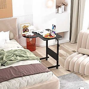 SogesGame Side Table,31.5in/21.6in Adjustable Laptop Stand Portable Cart Tray Bedside Computer Table,Sofa Side Bed Table with Wheels