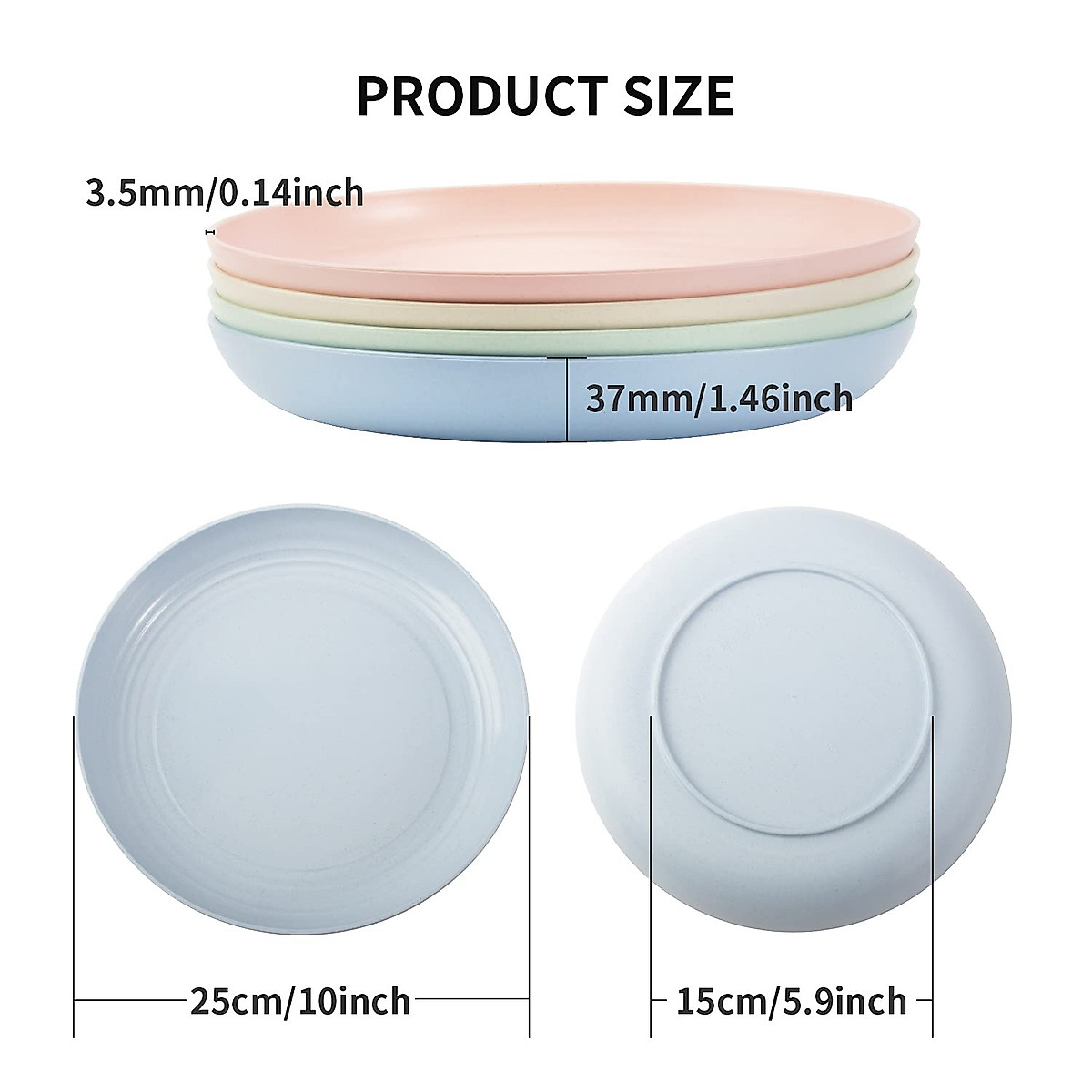OAMCEG 8 Pack Plastic Plates Reusable 10 Inches Unbreakable Eco-Friendly Lightweight Wheat Straw Plates, Salad Plates, Camping Plates, Dinner Plates, College Dorm Room Essentials, BPA FREE