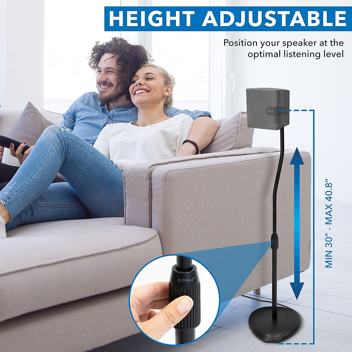 Mount-It! Universal Speaker Stands, Adjustable Height 30 to 40.8 Inches, Surround Sound Speaker Stands for Satellite and Bookshelf Speakers, Heavy-Duty Construction, Supports 10 lbs Each (1 Pair)