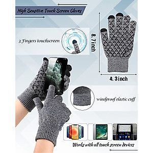 SATINIOR 6 Pieces Winter Warm Knit Beanie Hat Touchscreen Gloves Scarf Set Fleece Lining Skull Caps Neck Scarves, Black, Gray, One Size