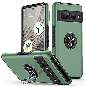 KOVASIA Designed for Google Pixel 7 Pro,Case with 360° Ring Stand, Multi-Layer Protective Case, Shockproof Cover for Google Pixel 7 Pro Case,Dark Green