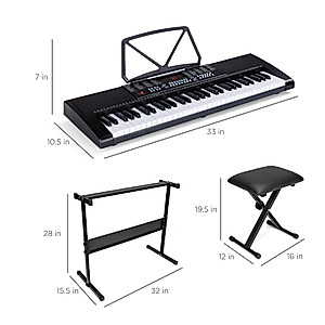 Best Choice Products 61-Key Electronic Keyboard Piano Portable Electric Keyboard Complete Beginner Keyboard Set w/LED Screen, Power Adapter, Stand, Bench, Headphones, Microphone
