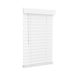 Lotus & Windoware Cordless, 2 Inch Faux Wood Room Darkening Blind, 34" Wide x 60" Long, Embossed, Bright White