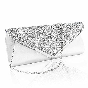 Yokawe Clutch Purses for Women Sequin Evening Bag Glitter Envelope Handbags for Party Wedding Prom Formal (Silver)