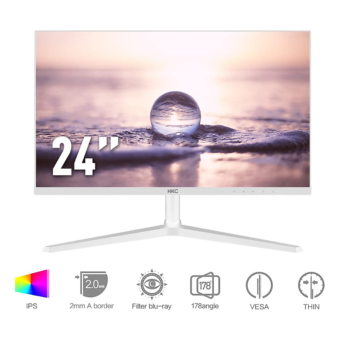 HKC 24'' IPS FHD Frameless 1080P White Computer Monitor Eye Cared HDMI VGA Input 3 Years warrenty V2412W