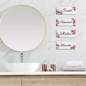 4 Pieces Bathroom Decor Relax Soak Unwind Breathe Wall Art Rustic Farmhouse Wooden Signs for Bathroom Home Spa Laundry Room (Pink)
