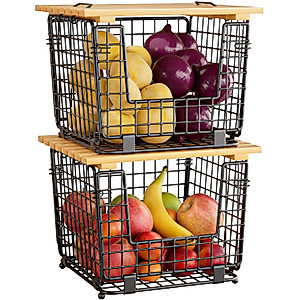 Wire Storage Basket For Kitchen Pantry: GGIU Kitchen Counter Basket Stackable Wire Organizing Bin For Produce Vegetable - Countertop Potato Onion Veggie Basket Black