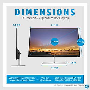 HP Pavilion 27 Quantum Dot Display, VESA Certified HDR, Quantum Dot Resolution, DCI-P3 Technology, Ultra-Thin Design (5DQ99AA)