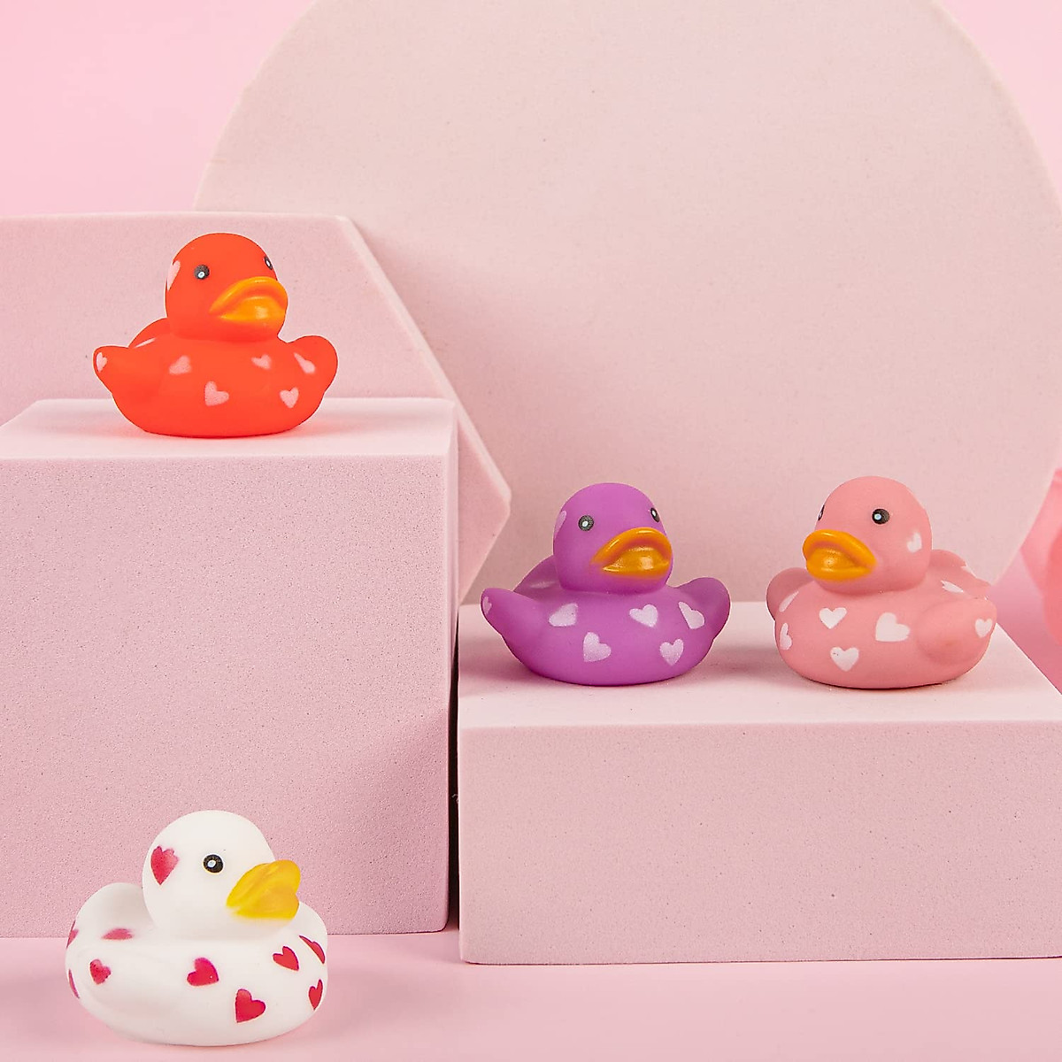 Kiddokids 28 Packs Valentines Day Gift Cards with Cute Mini Rubber Duck 2.4x2.4 Bath Toys for School Classroom Valentine’s Exchange Greeting Cards