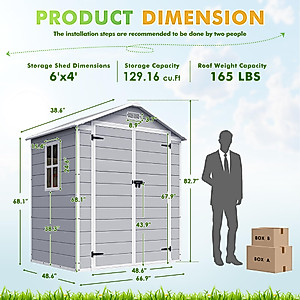 Devoko Outdoor Storage Shed, 6x4 FT Plastic Resin Shed with Floor, Garden Tool Sheds with Lockable Door for Patio Backyard Lawn Pool