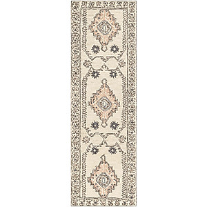 Hauteloom Laketon Boho Hand Tufted Wool Natural Fiber Soft Area Rug - Traditional Floral Carpet for Living Room, Bedroom, Dining Room - Peach, Dusty Pink, Ivory - 8' x 10' (8x10 Area Rug)