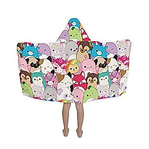 Franco Squishmallows Kids Bath/Pool/Beach Soft Cotton Terry Hooded Towel Wrap, 24 in x 50 in & Squishmallows Bedding Silky Satin Standard Beauty Pillowcase Cover 20x30 for Hair and Skin, by