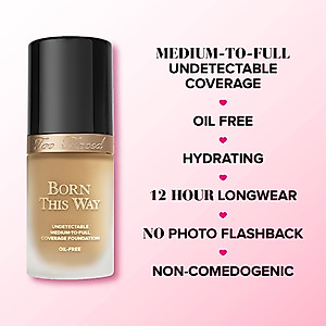 Too Faced Born This Way Natural Finish Longwear Liquid Foundation | Medium-To-Full Coverage | Hydrating + Oil Free, 1 Fl Oz, Hazelnut